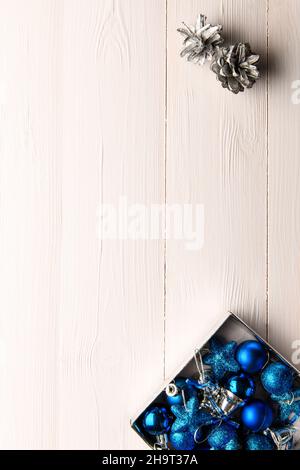 New Year's Christmas background with toys, garlands and Christmas tree ...