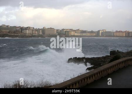 A Coruna, Spain weather 8th December 2021.Stormy Barra hits the ...