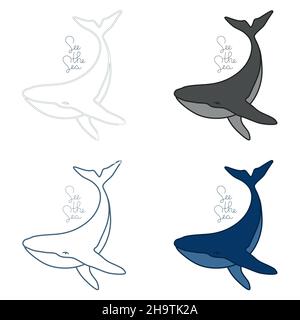 Humpback whale with handdrawn phrase minimalist simple outline vector ...