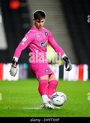 Plymouth Argyle goalkeeper Michael Cooper clears the ball during the ...