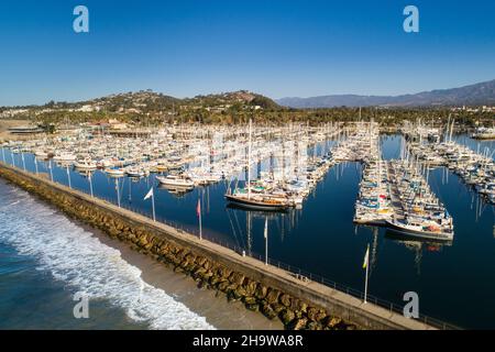 Aerial view of Santa Barbara Harbor and Breakwater, Santa Barbara ...