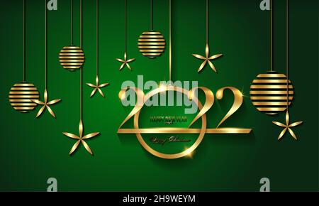 New Year 2022 and Merry Christmas greeting card vector illustration ...