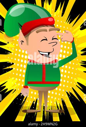 Christmas Elf puting an imaginary gun to his head. Vector cartoon ...