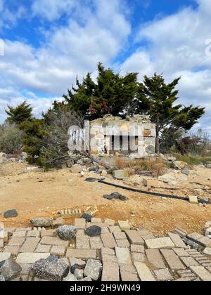 The remains of an old cement foundation in the ghost town of Sundad ...