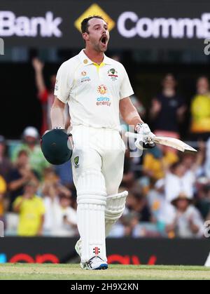 Australia's Travis Head celebrates his century on day two of the first ...