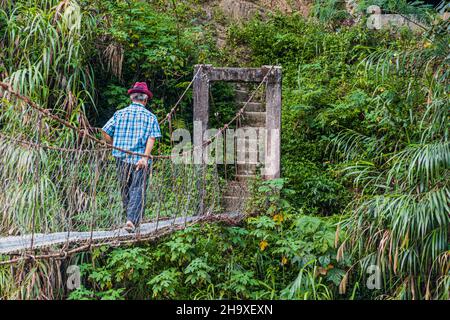 Hanging bridge near Cambulo village, Luzon island, Philippines Stock ...