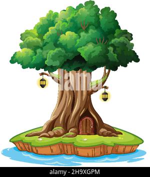 Fantasy tree house inside tree trunk illustration Stock Vector Image ...