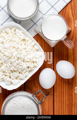 Background with ingredients for cooking, baking, flat lay, top view ...