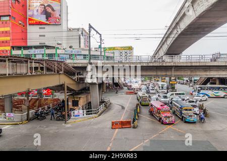 MANILA, PHILIPPINES - JANUARY 29, 2018: MRT railway overhead line in ...