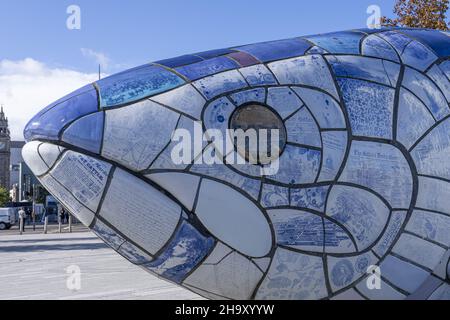 Famous fish statue in Belfast, Northern Ireland, UK Stock Photo - Alamy