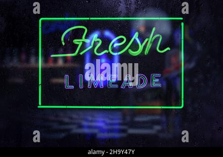 Fresh Limeade Sign in Rainy Window Stock Photo - Alamy