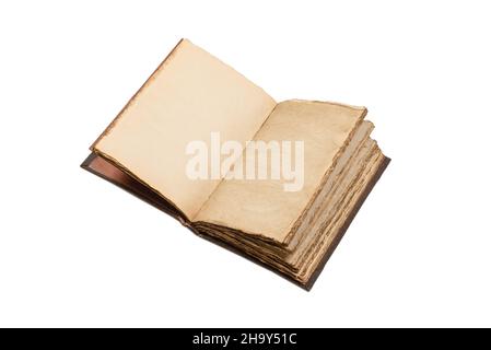 An open empty old notebook isolated on a white background. Copy space ...