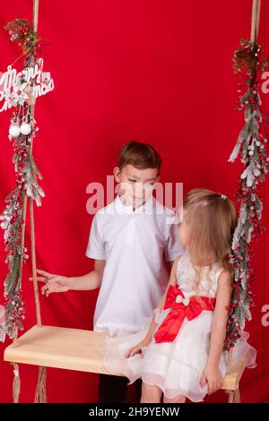 Theme family holiday New Year and Christmas. Young caucasian family mom ...