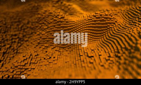Waves in cyberspace of cubic shapes. Animation. Abstract background ...