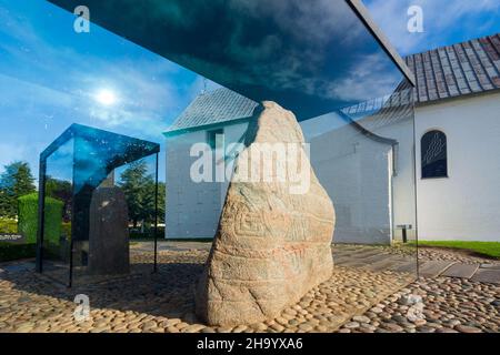 Vejle: church, Jelling stones (Jellingstenene), runestone of Harald ...