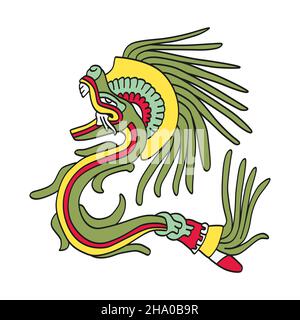 Quetzalcoatl, feathered serpent, god of Wind and Wisdom, left. Tezcatlipoca, Smoking Mirror, god ...