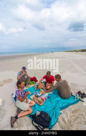 Hjoerring: sea, beach, family at picnic, in Hirtshals, Jylland, Jutland ...