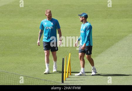 England's Ben Stokes (left) during a nets session at Trent Bridge ...