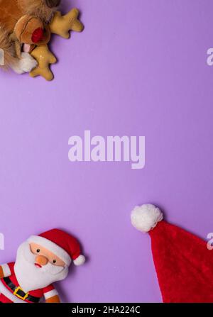 Christmass flatlay christmas plush deer toy and funny Santa Claus plush ...