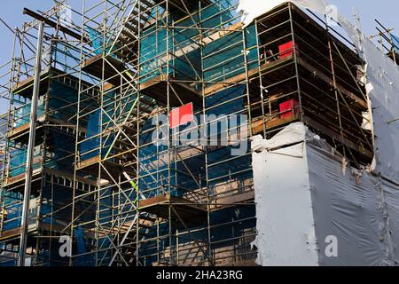 Scaffolding steel frame installation on a construction site Stock Photo ...