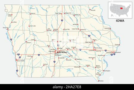 Iowa road and highway map. Vector illustration Stock Vector Image & Art ...