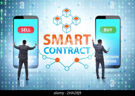 Businessman using mobile smartphones in the smart contracts Stock Photo ...
