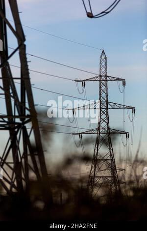 Electricity pylons near Ebbsfleet , Kent, England , UK dominate the ...