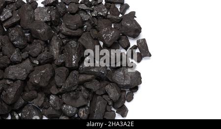 Coal border isolated on white background top view. Black stone coal ...
