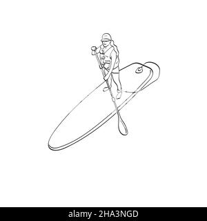 Sup stand up paddle board. Vector simple surf sport. Stickman no face clipart cartoon. Hand ...