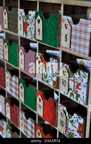Wooden advent calendar with pull out drawers for each day Stock Photo ...