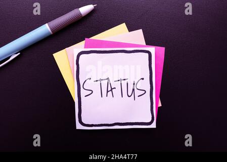 Conceptual caption Status, Word Written on situation at a particular ...