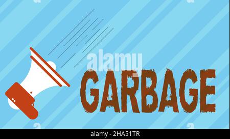 Text caption presenting Garbage. Word for waste material or unwanted ...