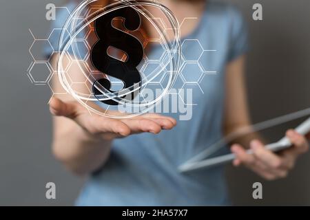 3D rendering of silcrow sign hologram on a lawyers palm Stock Photo - Alamy