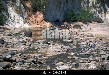 People having a bath in rio Pirai, Cajón de la Petaca, Departamento de ...