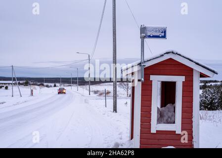 bus stop in vuontisjärvi,kemijoki,lapland,finland Stock Photo - Alamy