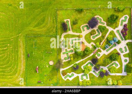 Aerial view of model and building garden Stock Photo - Alamy