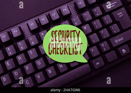 Text sign showing Security Checklist. Business photo text Protection of ...