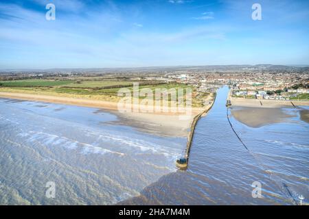 Littlehampton River Arun entrance at low tide with a new sandbar in ...