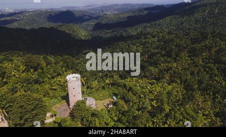 aerial view of Yokahu Tower in El Yunque forest Puerto Rico . High ...