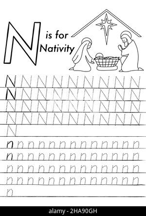 Christmas and New Year preschool ABC tracing worksheet. Simple ...
