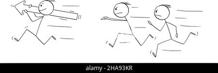 Person Running, Angry Men Are Chasing Him, Vector Cartoon Stick Figure ...
