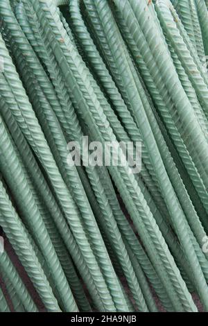 Concrete reinforcement: steel rebar stack in factory yard Stock Photo ...