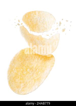 Broken potato chips isolated on white background. High resolution photo ...