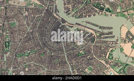 Amsterdam, Netherlands city map 3D Rendering. Aerial satellite view ...