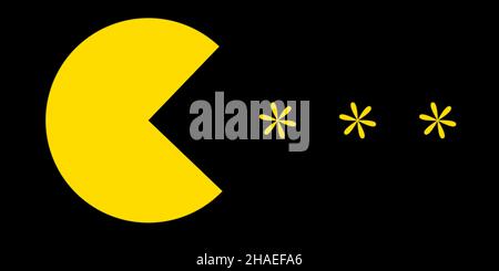 Vegetarian Pac-Man eating flowers or little suns, famous video game ...