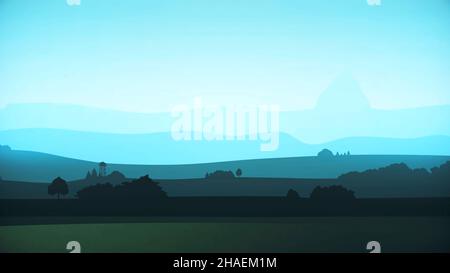 Animation moving of landscape in cartoon style. Digital design concept ...