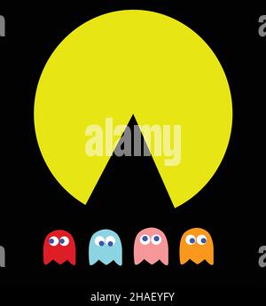 Vector Pac-Man game illistration. Retro computer game with Pac-Man ...