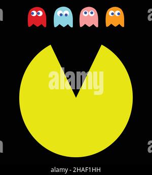 Vector Pac-Man game illistration. Retro computer game with Pac-Man ...
