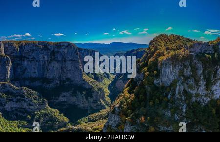 Aerial panoramic view of the impressive Vikos gorge in the Zagoria ...