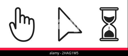 Black hourglass loading clock, pointer hand and arrow mouse cursors ...